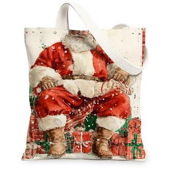 Generic Sacs fourre-tout vintage en toile avec motif de Père Noël, sacs dépicerie réutilisables, légers et lavables avec bandoulière pour les vacances, le sho
