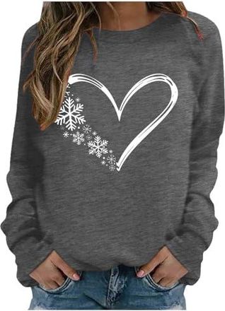 Generic 2026 Sweat-shirt &agrave; capuche d&eacute;contract&eacute; &agrave; manches longues et col rond pour la Saint-Valentin pour femme, gris fonc&eacute;, XL