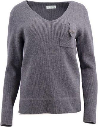Passioni Strickpullover mit V-Ausschnitt und Tasche