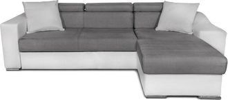 Usinestreet Usinestreet - Canapé dangle elona convertible bi-matière Blanc et Gris avec poufs de rangement à gauche