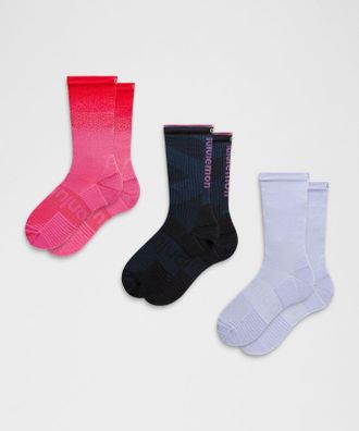 lululemon Power Stride Crew-Socken im 3er-Pack - Gr&ouml;&szlig;e L in Lululemon Red/Serene Blue/Black