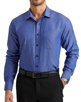 Hisdern Chemise Homme Manches Longues en Coton Chemises Bleu pour Hommes Habill&eacute;e Regular Fit Formelle Unie Boutonn&eacute;es Mariage avec Poche L