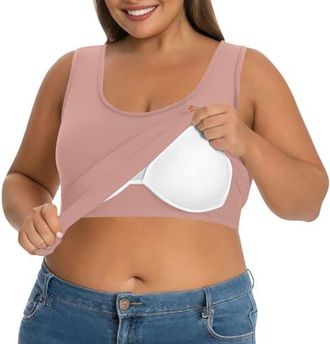 Generic Nidddiv D&eacute;bardeur grande taille pour femme avec soutien-gorge int&eacute;gr&eacute;, d&eacute;bardeurs, loisirs, basique, yoga, sans armatures, col en U, maillot de corps 