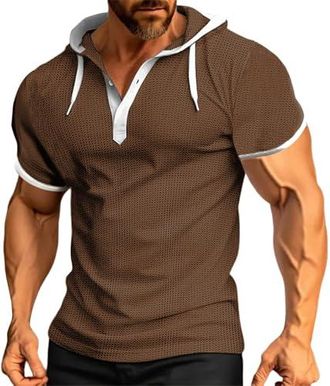 Generic T-shirt de sport d&eacute;t&eacute; pour homme - Sweat &agrave; capuche sans manches - Respirant - Sweat dext&eacute;rieur - Boutonni&egrave;re - Chemise de course slim Henley - Grandes