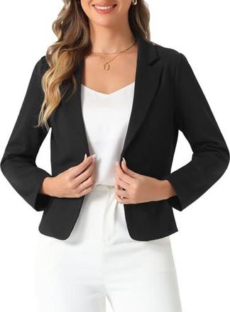 Allegra K Blazer Court Femme Ouvert sur Le Devant Veste daffaires Décontractée Veste de Costume de Travail Noir M
