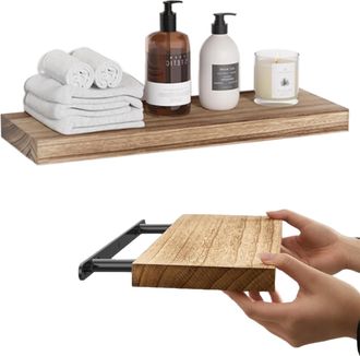 Generic Nachttisch-Schweberegal aus massivem Holz, 40cm rustikales Wandregal f&uuml;r Schlafzimmer, auch perfekt f&uuml;r Wohnzimmer, Badezimmer-Dekor, B&uuml;cher, Lampe mi