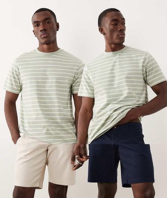 Asos 2er-Pack Slim-Fit-Chinoshorts in Marineblau und Steinbeige-Mehrfarbig