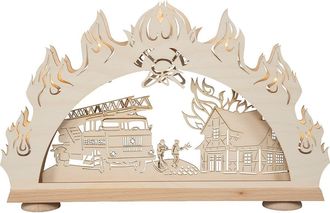 Rudolphs Schatzkiste 3D-Lichterbogen Feuerwehr,7-flammig elektrisch beleuchtet BxHxT 52x32x4,5cm NEU Schwibbogen Leuchterbogen