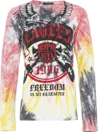 Cipo & Baxx Damen Sweatshirt Langarm WL291 Gelb - Stylischer Pullover mit Print & Verzierungen - Bequemer Alltags-Look f&uuml;r Freizeit, Schule & Streetwear Outfit - 