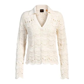 HUGO BOSS Strickpullover mit Johnny-Kragen - - Knitwear - Damen - Wei&szlig; - S