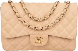 Chanel Crossbody Bags - Chanel Quilted Lambskin Jumbo Single Flap Crossbod - Gr. unisize - in Beige - f&uuml;r Damen