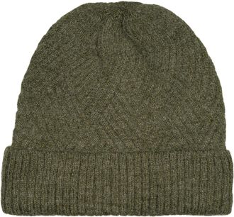 styleBREAKER Damen Strickmütze mit Rautenförmigem Rippmuster und breitem Umschlag, Feinstrick Mütze, Strick Beanie 04024192, Farbe:Oliv