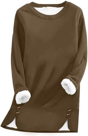 Generic Tunique longue pour femme - Sweat &agrave; capuche surdimensionn&eacute; en polaire avec fentes lat&eacute;rales, &eacute;paules droites, grande taille, boutons d&eacute;coratifs, hauts
