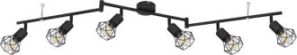 Globo Lighting Retro Deckenstrahler Deckenleuchte 6 flammig Spotleiste Deckenlampe schwarz, Spots beweglich, Metallgeflecht schwarz, 6x E14 Fassungen, LxH 120 x 22 c