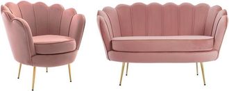 Pascal Morabito Canapé 2 places et fauteuil coquillage en velours rose DANDELION de Pascal Morabito