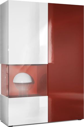 Vladon Vitrine Kommode Hochschrank Morena, Made in Germany, Korpus in Wei&szlig; matt/Rechte T&uuml;r und der Einsatz in Bordeaux Hochglanz