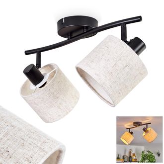 HOFSTEIN Deckenleuchte Bassagoda, moderne Deckenlampe aus Metall/Stoff in Schwarz/Beige, 2-flammig, mit verstellbaren Strahlern, Leuchte im Boho-Design, 2 x E1