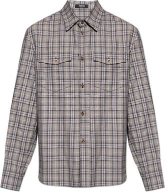 Versace Homme, Chemises, Gris, Taille: S Chemise &agrave; Carreaux en Flanelle de Laine