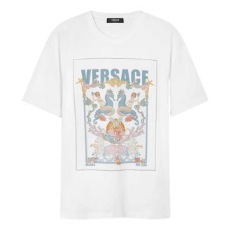 Versace Homme, Tops, Blanc, Taille: L Coral Theatre Postcard Print Short Sleeve Crewneck