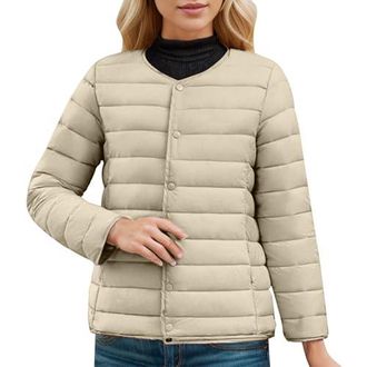 Generic Doudoune l&eacute;g&egrave;re et compressible pour manteaux d&eacute;contract&eacute;s de couleur unie grande taille, v&ecirc;tements dext&eacute;rieur chauds sans capuche, or, XXL