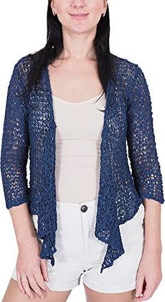 Mimosa Femme Bolero Cardigan au Crochet Popcorn Plaine Etendue Résille Haussement Dépaules (Taille Unique, Dark Denim Boléro)