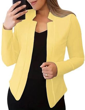 Generic Blazer pour femme automne 2025 décontracté en tweed à carreaux veste chaude ouverte sur le devant col montant entièrement doublé manteau de bureau, ja