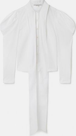 Stella McCartney Sculptural Puff Sleeve Pussybow Shirt, Woman, Pure White, Size: 38