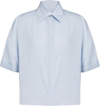 Dondup Femme, Blouses et Chemises, Bleu, Taille: 40 FR Chemise Ray&eacute;e en Viscose Coupe Carr&eacute;e