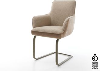 DELIFE Freischwinger Heira-Flex mit Armlehnen Materialmix Schlamm Freischwinger flach Effektfinish Titan Taschenfederkern, Esszimmerst&uuml;hle