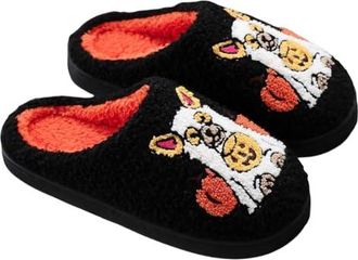 Generic Slippers en peluche dHalloween mignonnes de pantoufles de chien de citrouille pour lhiver (noir 36-37) (noir 36-37)