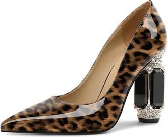 EDEFS Escarpins Femme Prêts pour lÉvénement en Cuir Verni Talon Haut Bloc 9 cm Accents de Strass Cristal Étincelant Bout Pointu Enfilage Facile pour Mariage