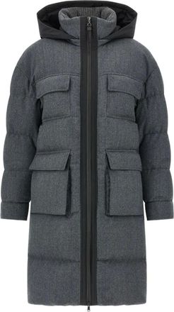 Brunello Cucinelli Femme, Manteaux, Gris, Taille: 36 FR Wool Down Quilted Coat