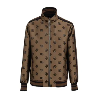 Dolce & Gabbana Homme, Vestes, Brun, Taille: L Veste zippée monogramme avec finitions côtelées