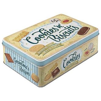 Nostalgic Art Retro Vorratsdose Flach, 2,5 l, Cookies n Biscuits - Geschenk-Idee für die Küche, Blech-Dose mit Deckel, Vintage Design