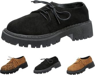 Generic Chaussures pour femme en cuir de style r&eacute;tro avec talon plat bout rond semelle plate mocassins semelle souple en daim chaussures basses sans lacets Mo