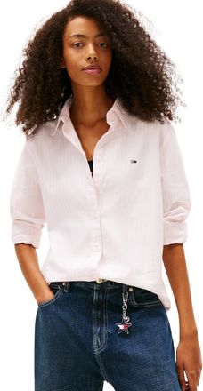 Tommy Jeans Damen TJW REG Oxford Shirt DW0DW19890 L/S Shirt, Rosa (Light Pink/Stripe), XL, Rosa (Hellrosa/Streifen), XL