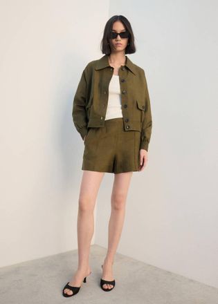 Mango Hochtaillierte Shorts aus Leinen khaki - Damen - 34 - MANGO