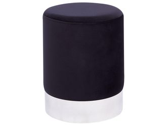 Beliani Pouf rund Samt schwarz Metall Silber Samthocker Sitzhocker Glamour Look Brigitte
