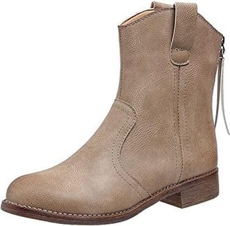 Generic Bottes mi-mollet larges pour femme - Talon bas et &eacute;pais - Bout pointu - Confortables - Vintage - Antid&eacute;rapantes - Bottes occidentales &agrave; enfiler, kaki,