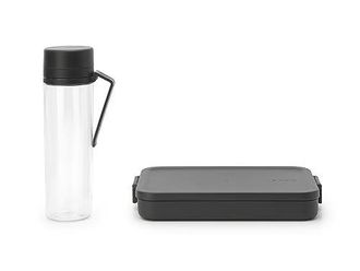 Brabantia Make & Take Frühstück-Set - 2er-Set: Wasserflasche 0.5L + Lunch Box Flach - Platz für Sandwiches - Auslaufsichere Trinkflasche - Spülmaschinenfest - D