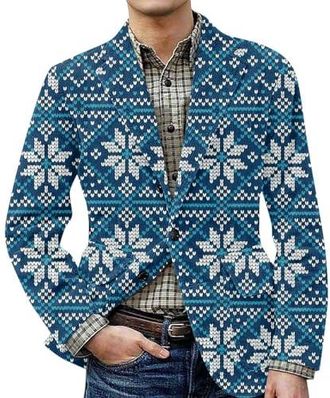 Generic Sakko Costume de Noël pour homme avec étoile festive et imprimé ornemental, manches longues, simple boutonnage, col à revers pour le quotidien et les 