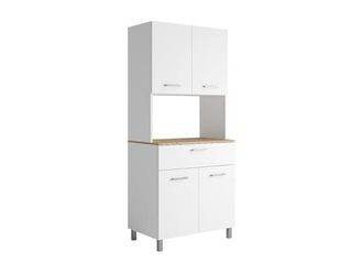 Vente-Unique Buffet de Cuisine avec 4 Portes, 1 tiroir et 1 Niche - Blanc et Naturel Clair - JACOBAYA