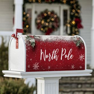 Generic North Pole Magnetische Briefkastenabdeckungen, weihnachtliche Schneeflocken, Stechpalme, Weihnachten, rot, dekorative Briefkastenabdeckung für den Auß