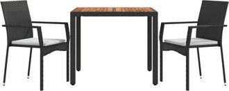 vidaXL 3-tlg. Garten-Essgruppe mit Kissen Schwarz Poly Rattan Vidaxl