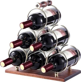 Generic Weinregal f&uuml;r Die Arbeitsplatte, Flaschenhalter aus Holz mit Griff, Im Retro-Stil, Einfache Montage, f&uuml;r K&uuml;che, Wohnzimmer Oder Bar(Gold)