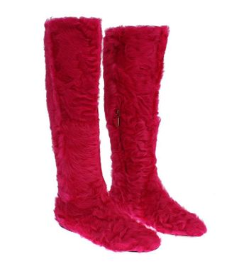 Dolce & Gabbana Womens Pink Lamb Fur Leather Flat Boots Lambskin