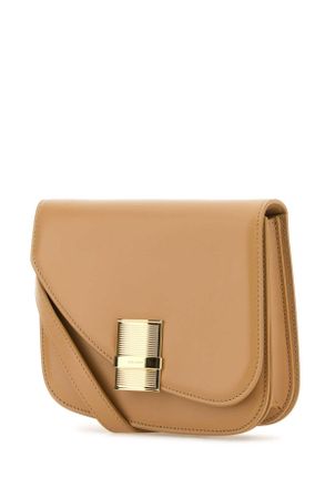 Ferragamo Womens Beige Leather Small Fiamma Crossbody Bag Lightcamellightcamel Borse A Tracolla