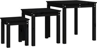 vidaXL Satztische 3 Stk. Schwarz Massivholz Kiefer - Vidaxl
