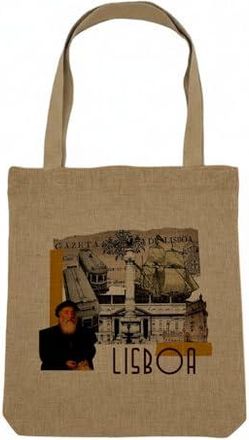 Fabulous Sac Shopping Tote Bag Aspect Lin - Lisboa Collage Lisbonne Portugal Voyage Tourisme - Sac de Courses Toile Epaisse 360g Beige Naturel Cabas Port&eacute; Epau