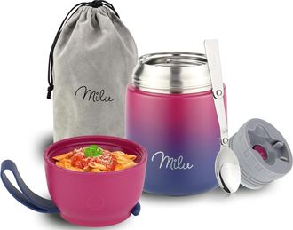 Milu Thermobeh&auml;lter f&uuml;r Essen 450ml, Edelstahl, Thermo Lunchbox, Suppenbeh&auml;lter to go, Thermobox, Thermodose zum Warmhalten Suppen, Babybrei, Speisebeh&auml;lte